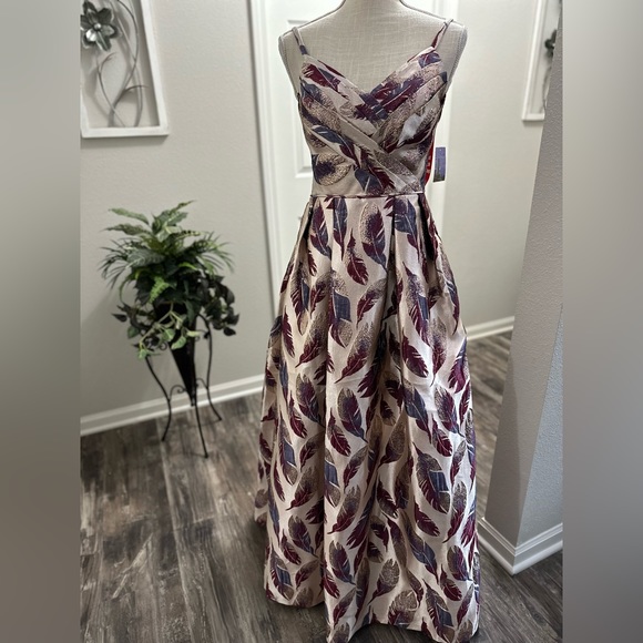 Morgan & Co. | Dresses | Nwt Morganco Feather Brocade Aline Formal Gown ...